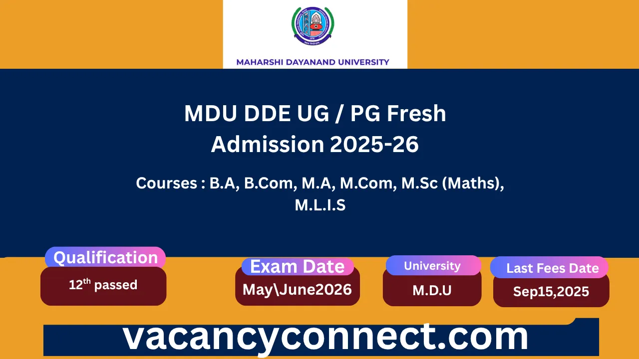MDU DDE UG / PG Fresh Admission 2025-26