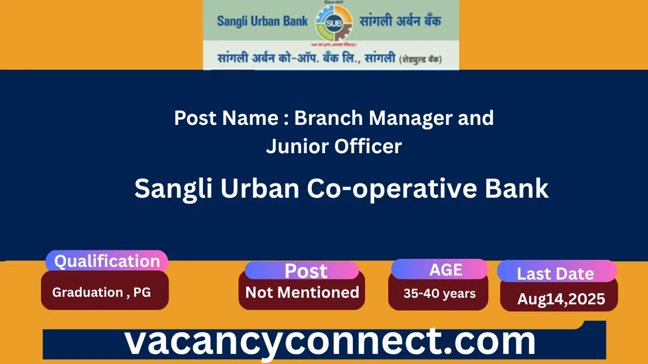 Sangli Urban Co-operative Bank Recruitment 2025