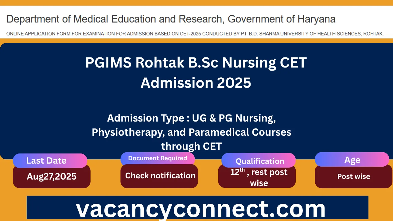 PGIMS Rohtak B.Sc Nursing CET Admission 2025 – ApplyOnline